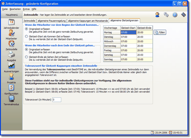 allgemeine Gleitzeitgrenzen